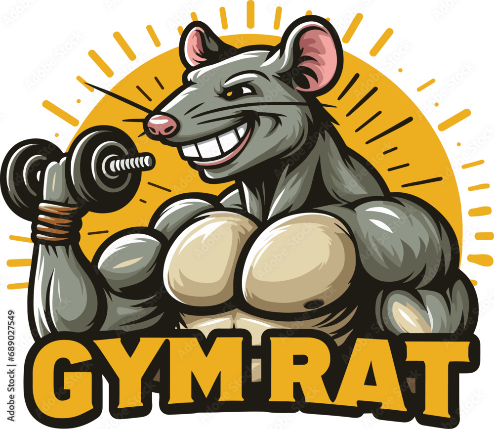 Behold the epitome of fitness fervor! Our dynamic Gym Rat Mascot steals ...