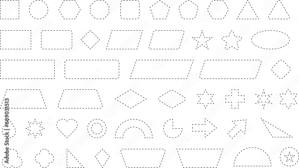 Dash line shapes. Dashed outline design of border for basic geometric ...