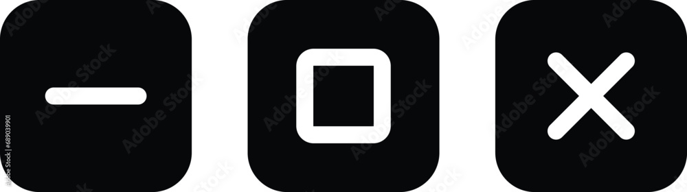 Minimize, maximize, and close icons on white background. Web, UI, App ...