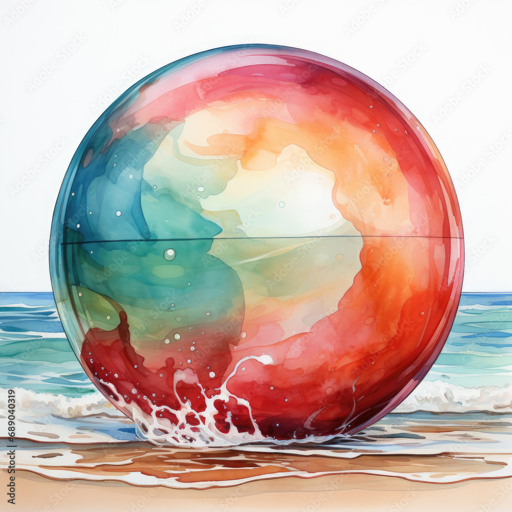 watercolor Beach ball clipart, Generative Ai Stock Illustration | Adobe ...