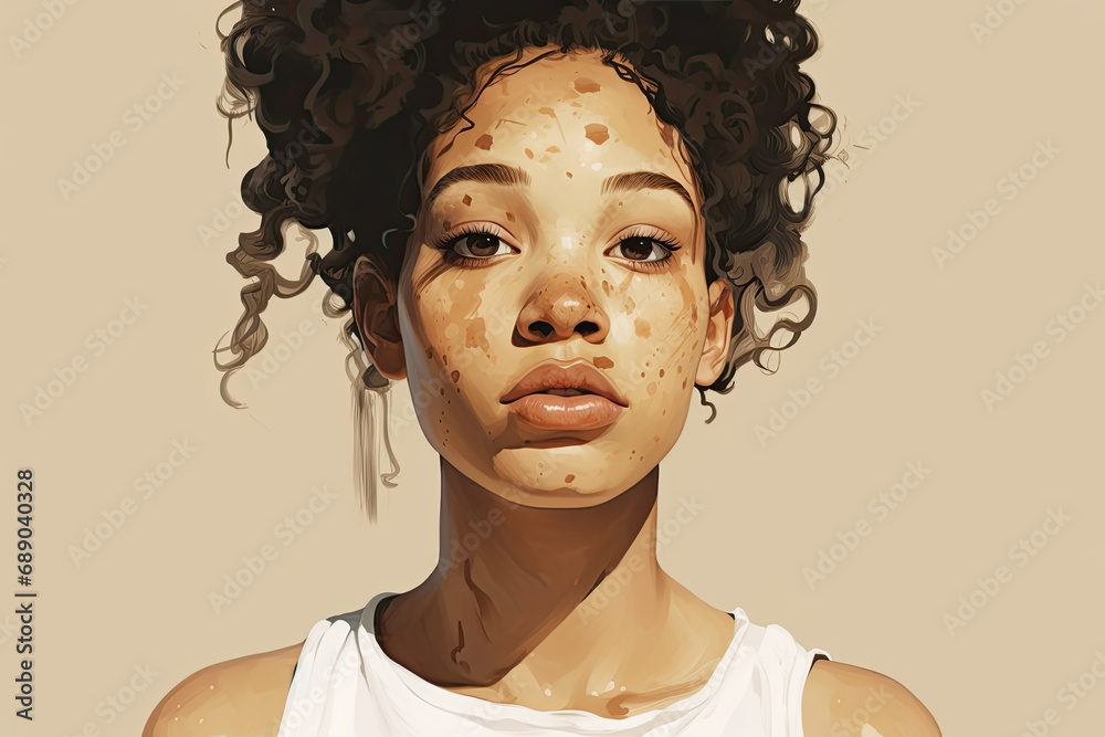 A beautiful girl with vitiligo (a pigmentation disorder characterized ...