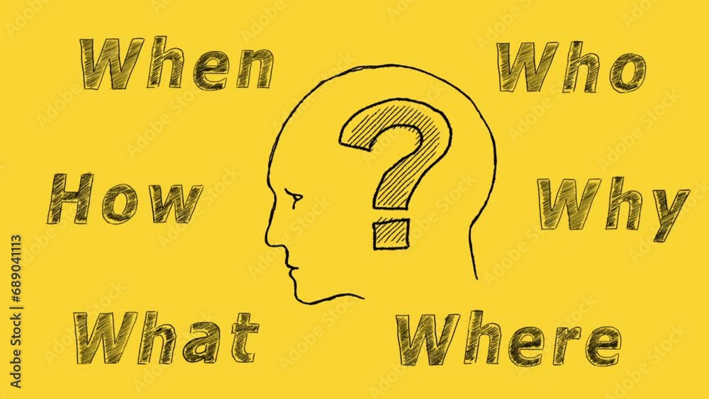 Human head with question mark and six most common questions Who, What ...