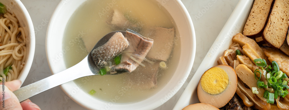 Milkfish skin soup, distinctive and famous seafood cuisine of Taiwanese ...