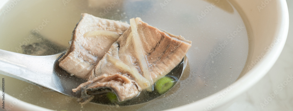 Milkfish skin soup, distinctive and famous seafood cuisine of Taiwanese ...