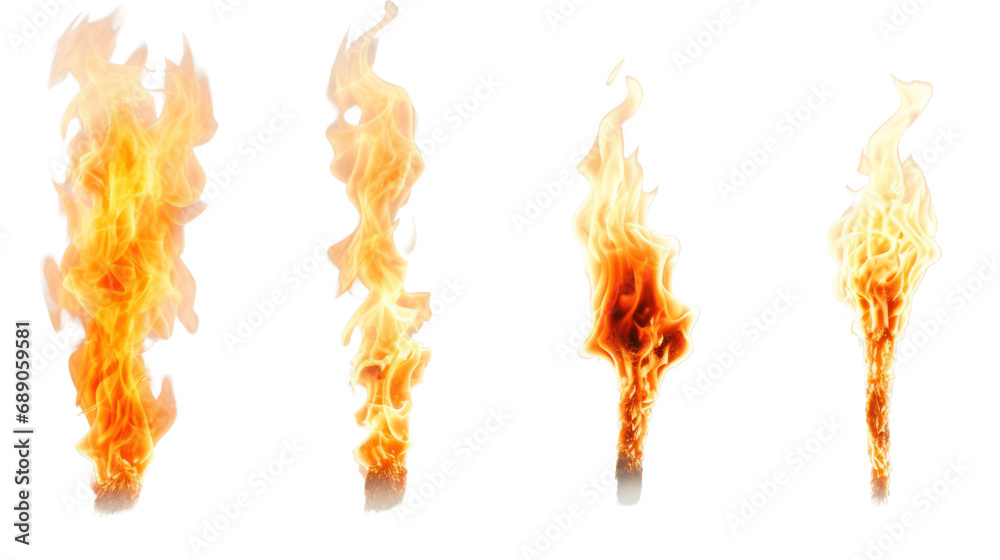 Realistic flames in various shapes Hot torch isolated on transparent ...