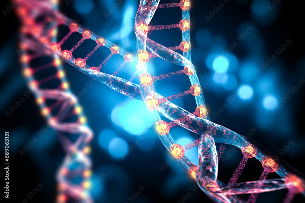 DNA. Study of gene structure of cell. DNA molecule structure. Genetic ...