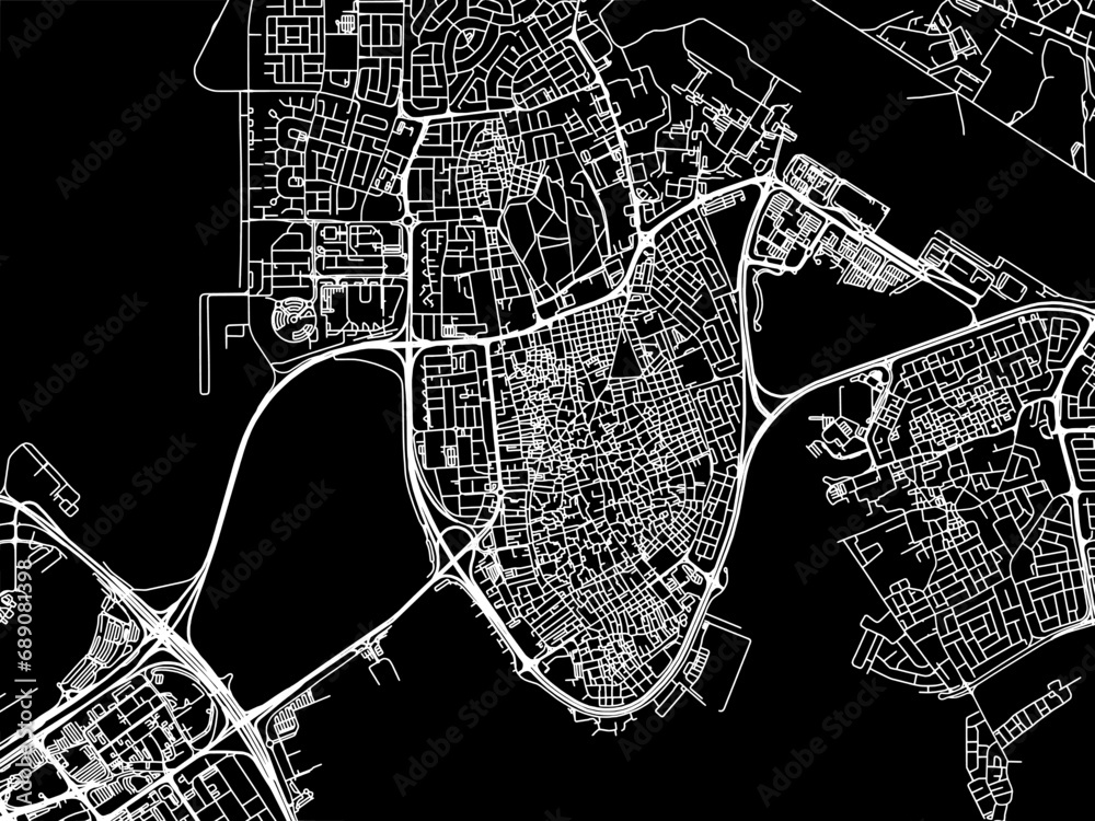 Vector road map of the city of Al Muharraq in Bahrain with white roads ...