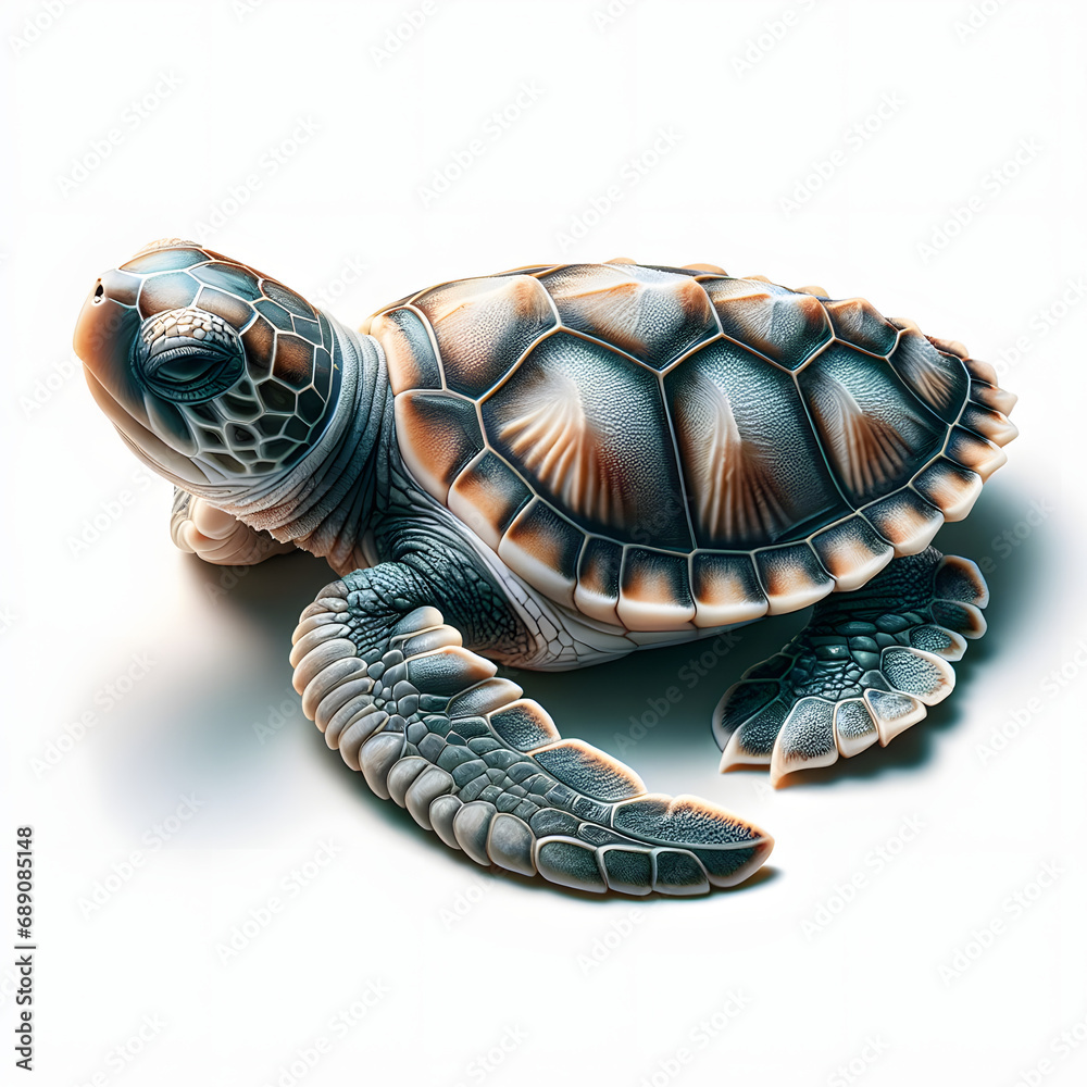 Tortuga marina bebe, aislada en fondo blanco, recién nacida Stock Photo ...