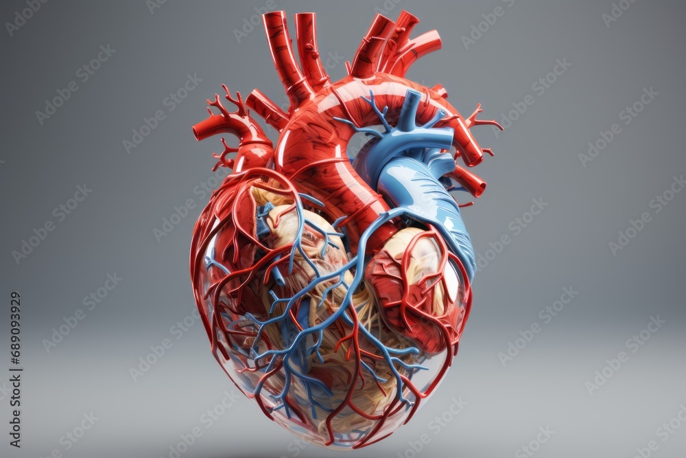 3D illustration of colorful human heart on white background. Human ...