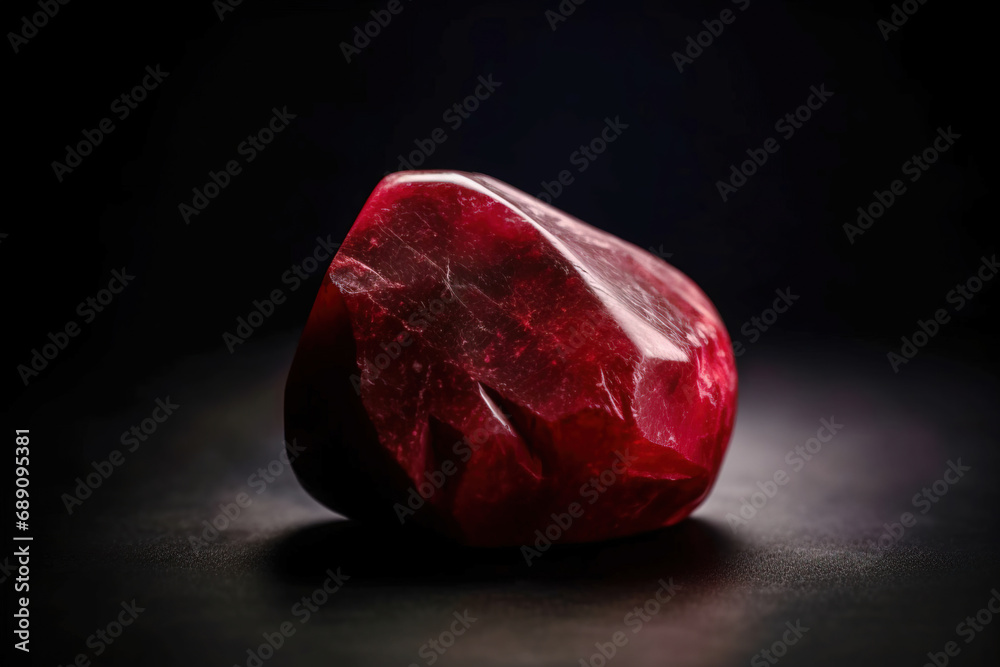 Red beryl is a rare precious natural stone on a black background. AI ...