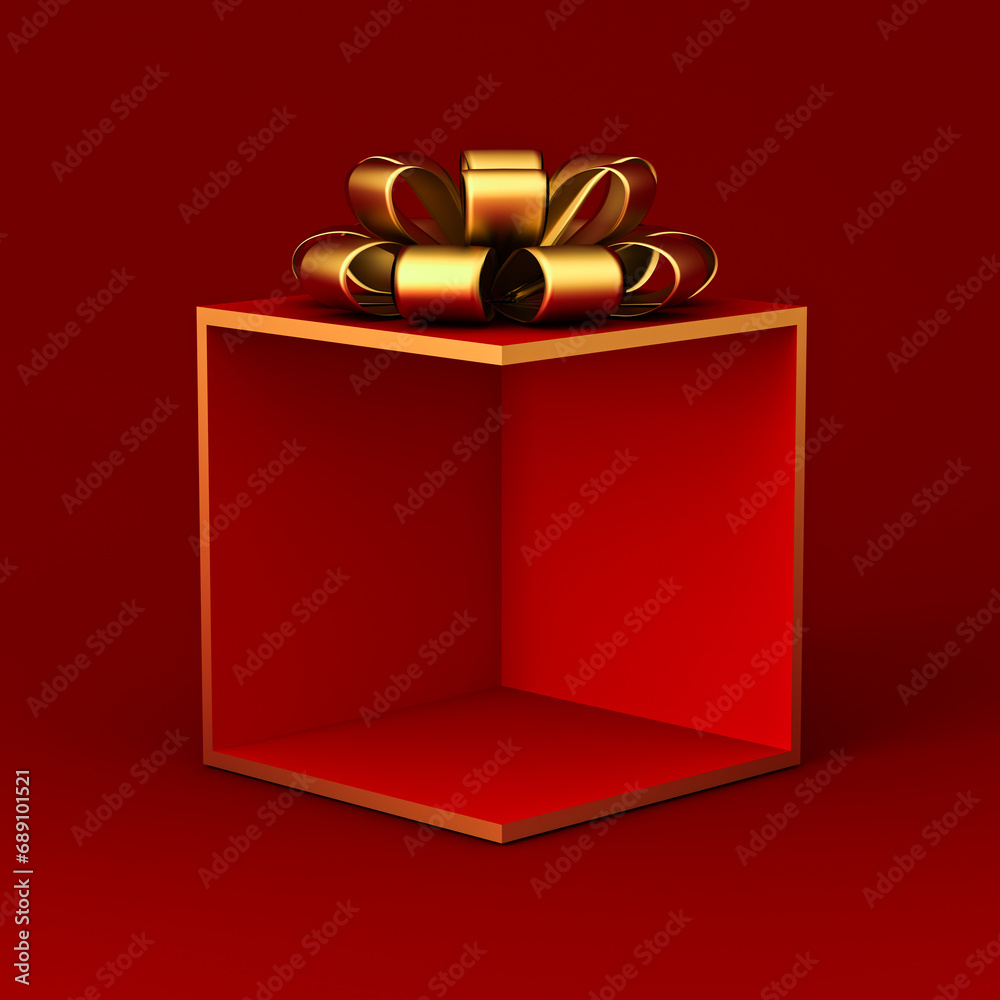 Blank red display corner gift box mockup products showcase stand with ...