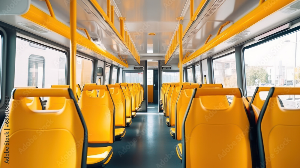 Interior design of a modern bus. Empty bus interior. Public transport ...