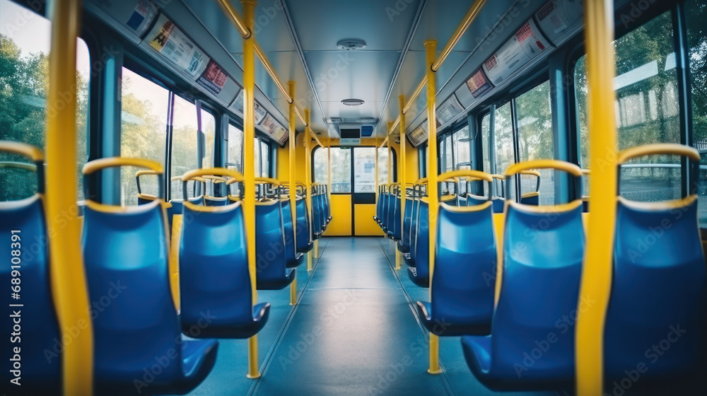Interior design of a modern bus. Empty bus interior. Public transport ...