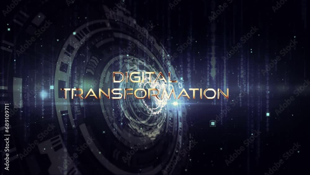 Digital Transformation text abstract science technology futuristic 3D ...