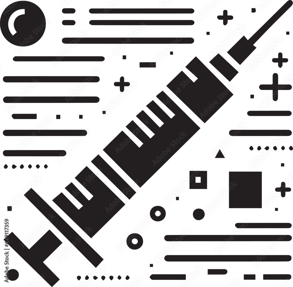 vector black and white illustration of a syringe Stock Vector | Adobe Stock