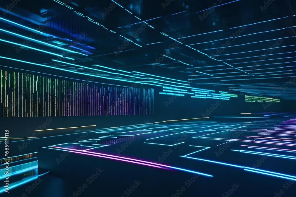 Dynamic data visualizations projected onto the walls of a futuristic ... Dynamic data visualizations projected onto the walls of a futuristic ...
