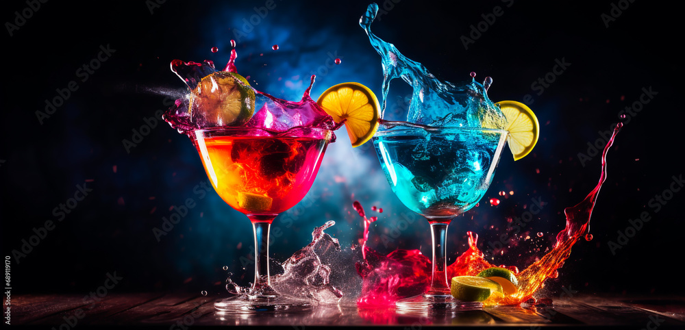 colorful cocktail drinks There is water splashing. alcoholic beverages ...