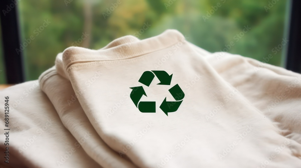 Green recycle logo on white recycled cotton tshirt, Recycled clothing ...