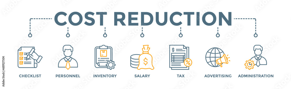 Cost reduction banner web icon glyph silhouette with icon of checklist ...