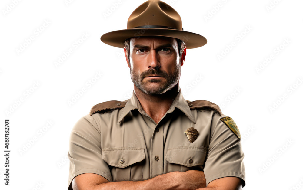 Young Man Forest Ranger with Crossed Arms Wearing Brown Hat Isolated on ...