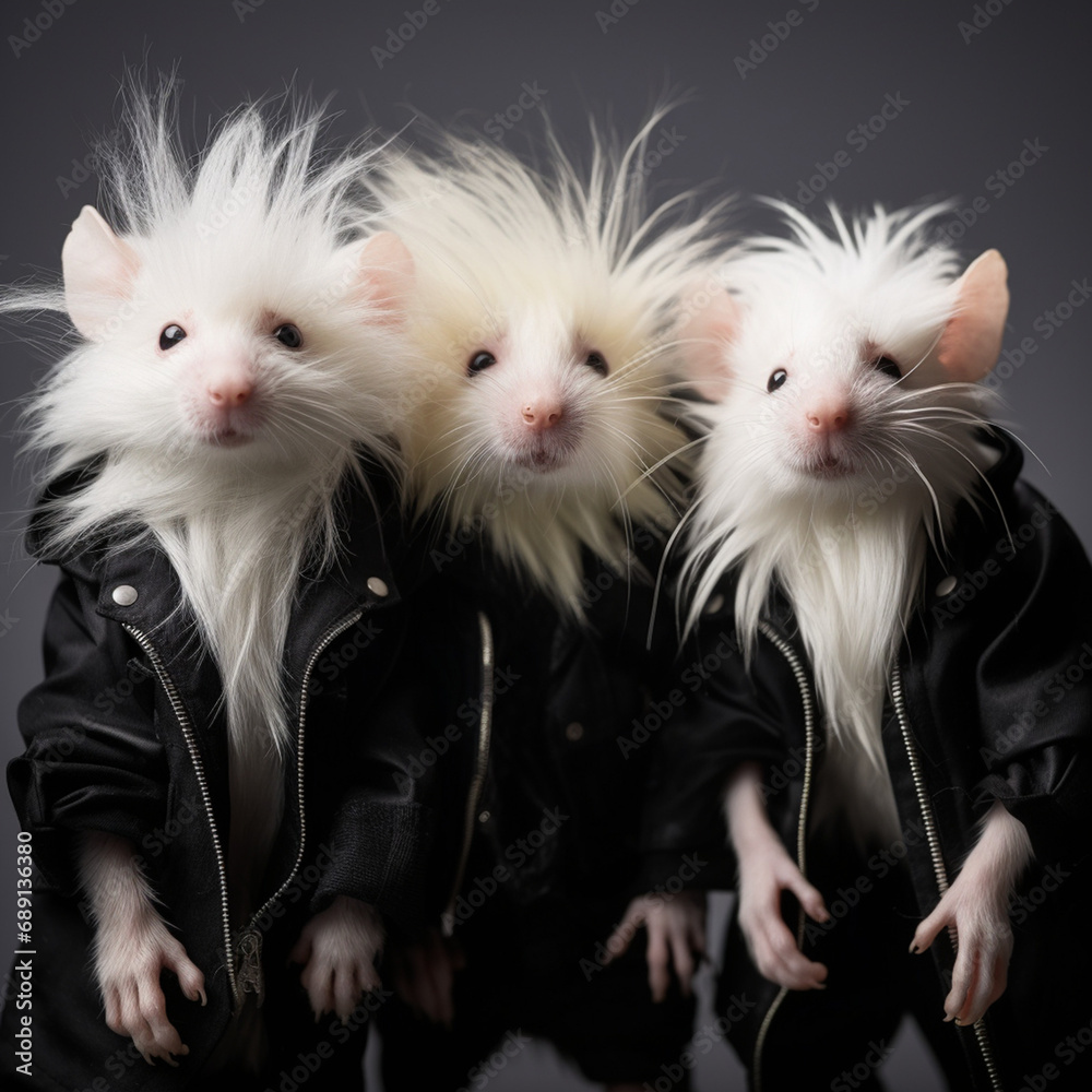 beautiful photo of 3 rats, black and white color, anime style created ...