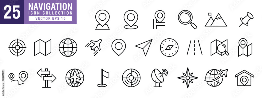 Vector of navigation icon set, location, pin, map, address, direction ...