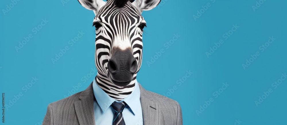 Humorous zebra head on human body art collage with clip art Copy space ...