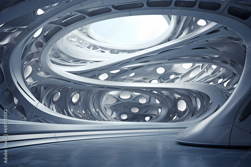 Entrance hall walkway. Futuristic free-form curved architecture or ...