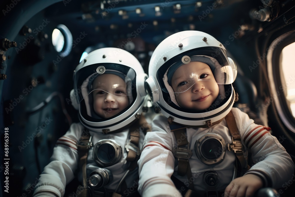 Astronaut Twins Little Brothers Exploring The Galaxy In Stylish ...