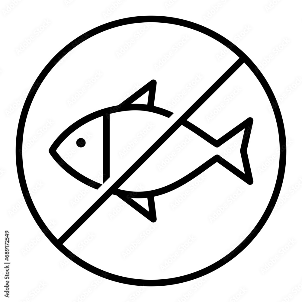Black single round fish free thin line icon, allergy ingredient no ...