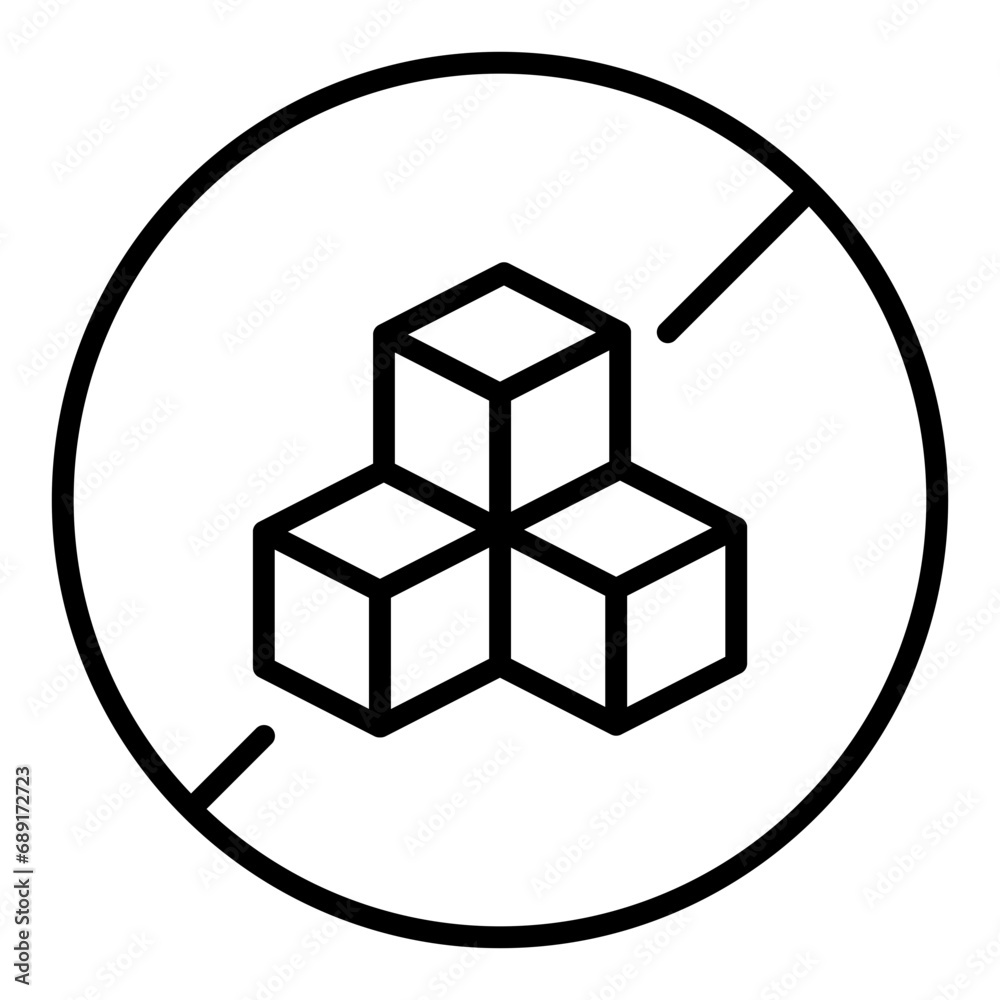 Black single round sugar free badge line icon, ingredient no contain ...