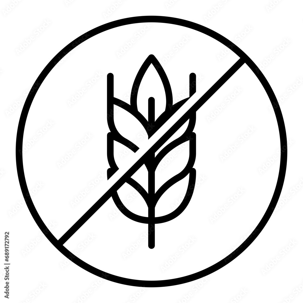 Black single round gluten free badge thin line icon, ingredient no ...