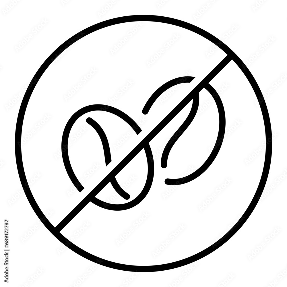 Black single round caffeine free thin line icon, simple allergy ...