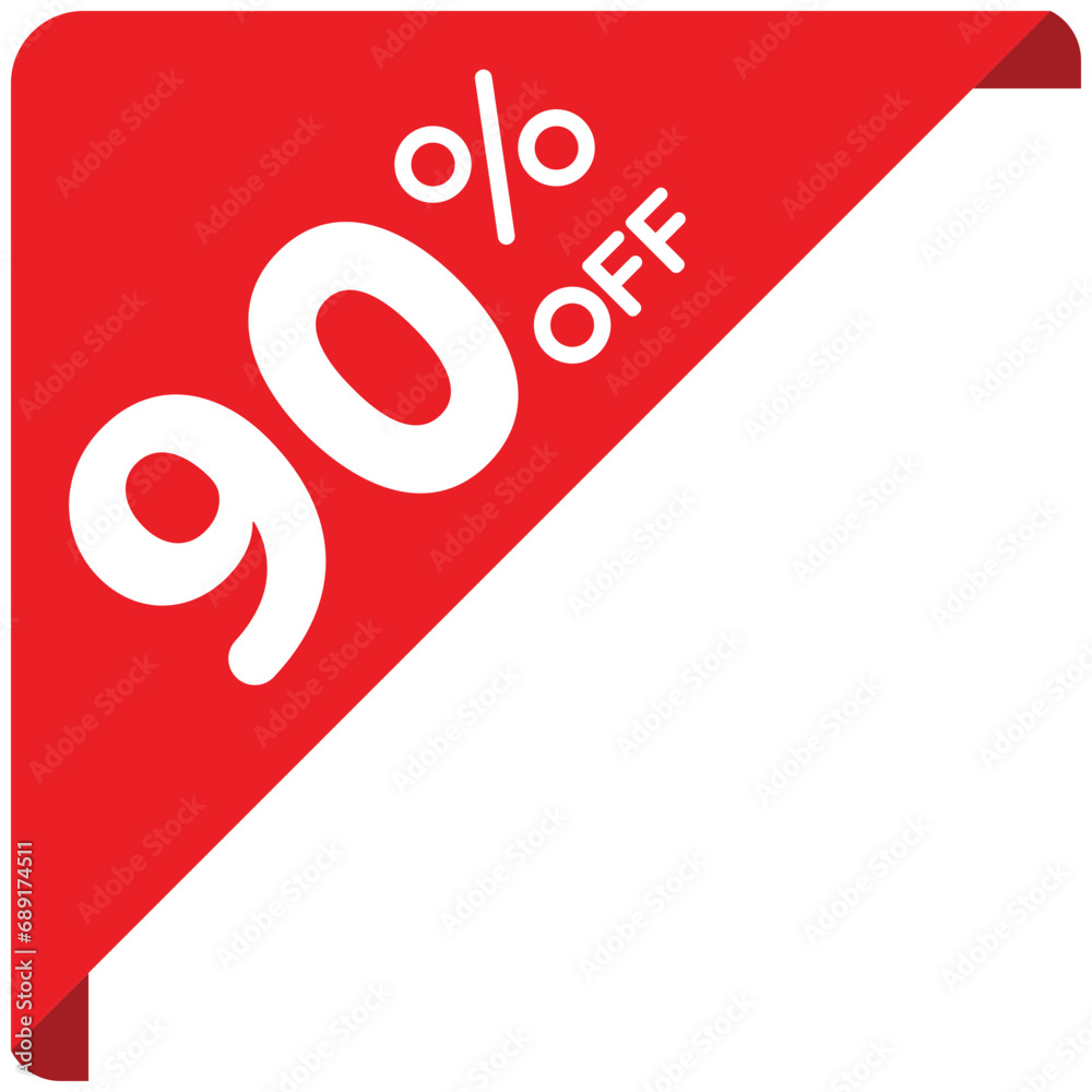 Single red 90% corner price tag icon, simple round shopping sale label ...