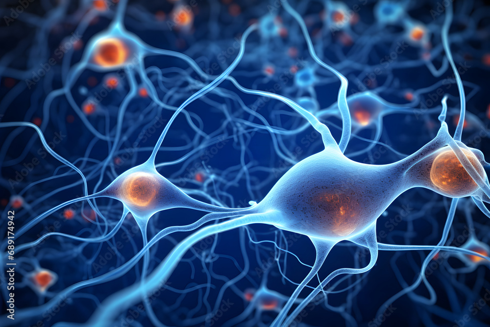 - Electron microscopy of brain neural network, cells of brain, electron ...