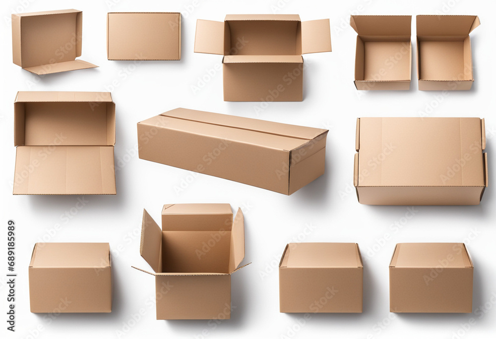 cardboard box set from side, front and top view. open and closed. on ...