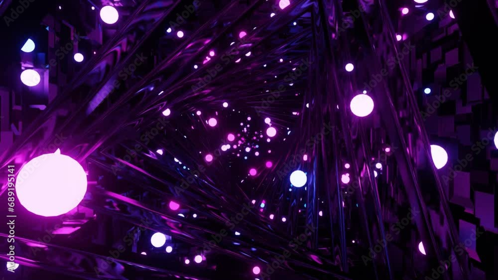 looped 3d animation, VFX pink purple tunnel with polygonal frames, Sci ...
