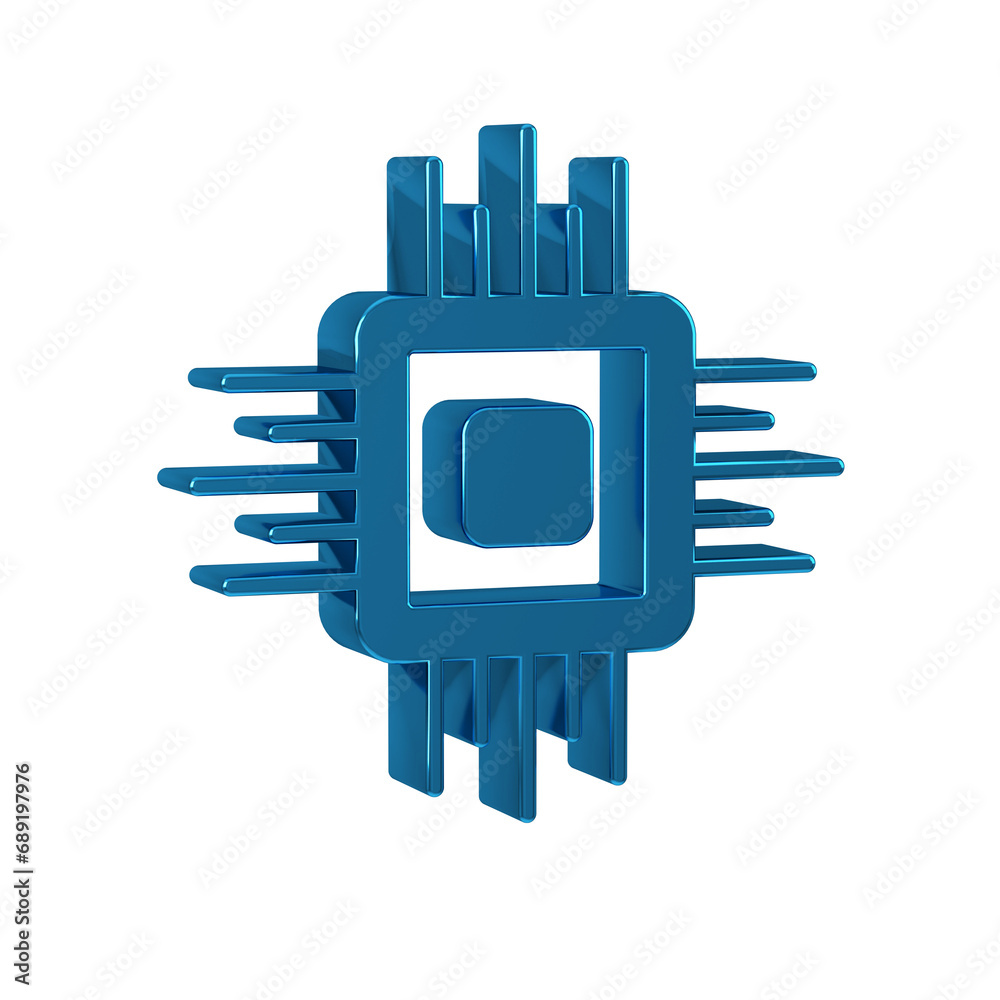 Blue Computer processor with microcircuits CPU icon isolated on transparent background. Chip or ...