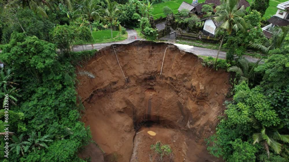 Vidéo Stock Drone shot of landslide aftermath, soil come down and ...