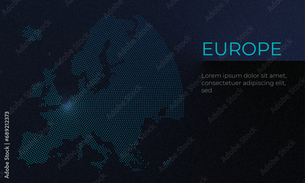 Europe map radial dots pattern on a blue angle gradient background with ...