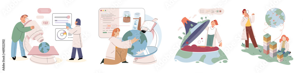 Laboratory research. Vector illustration. Information sharing and ...
