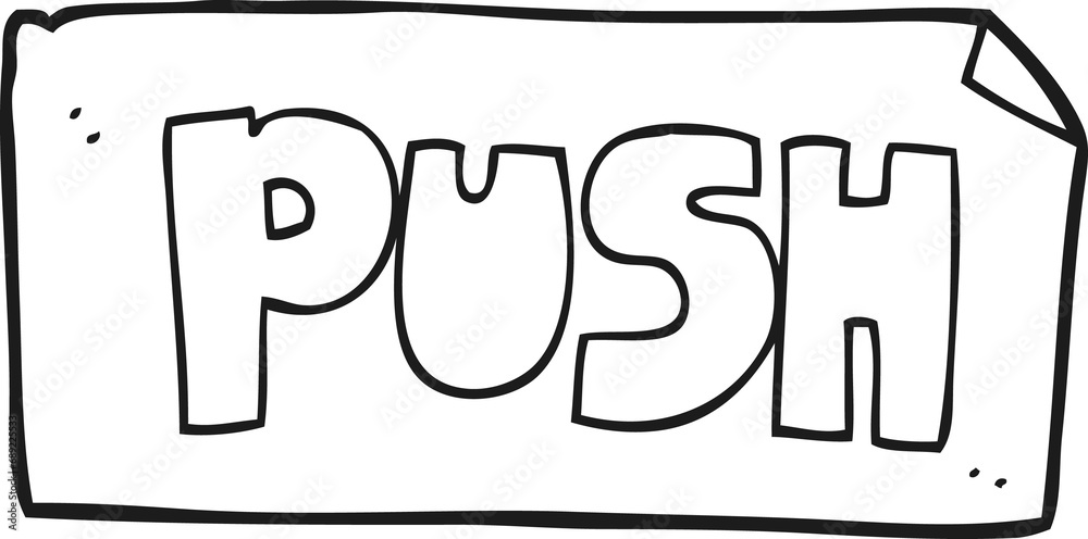 freehand drawn black and white cartoon push door sign Stock ...