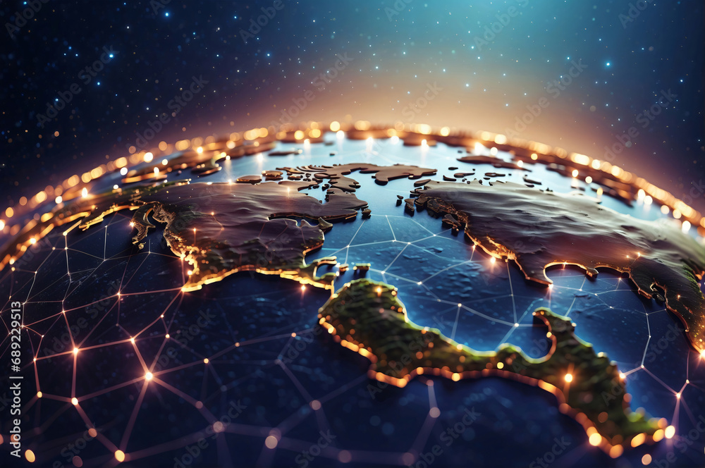 earth globe with space globally distributed abstract background network Distributed Ledger ...