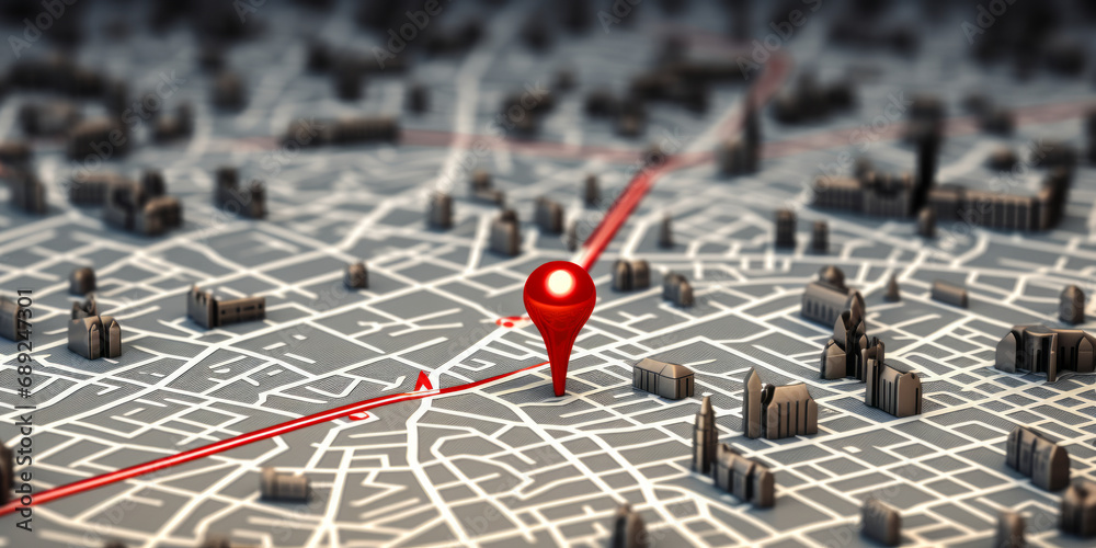 Conceptual 3D City Map with Red Location Pin Marker Highlighting ...