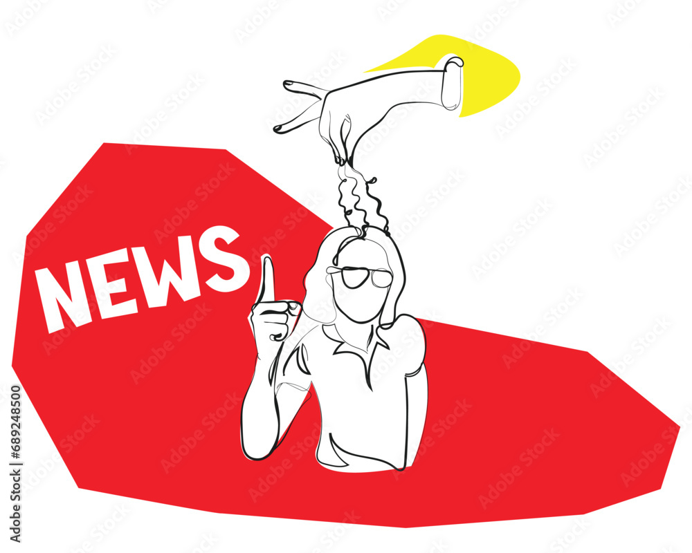 Hand drawn line art vector of a news anchor shown being controlled by ...