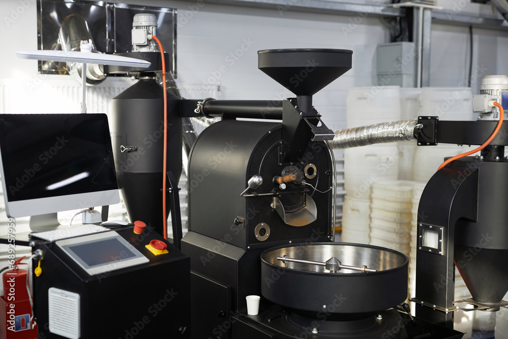 Background image of machine equipment set in coffee roastery, copy ...