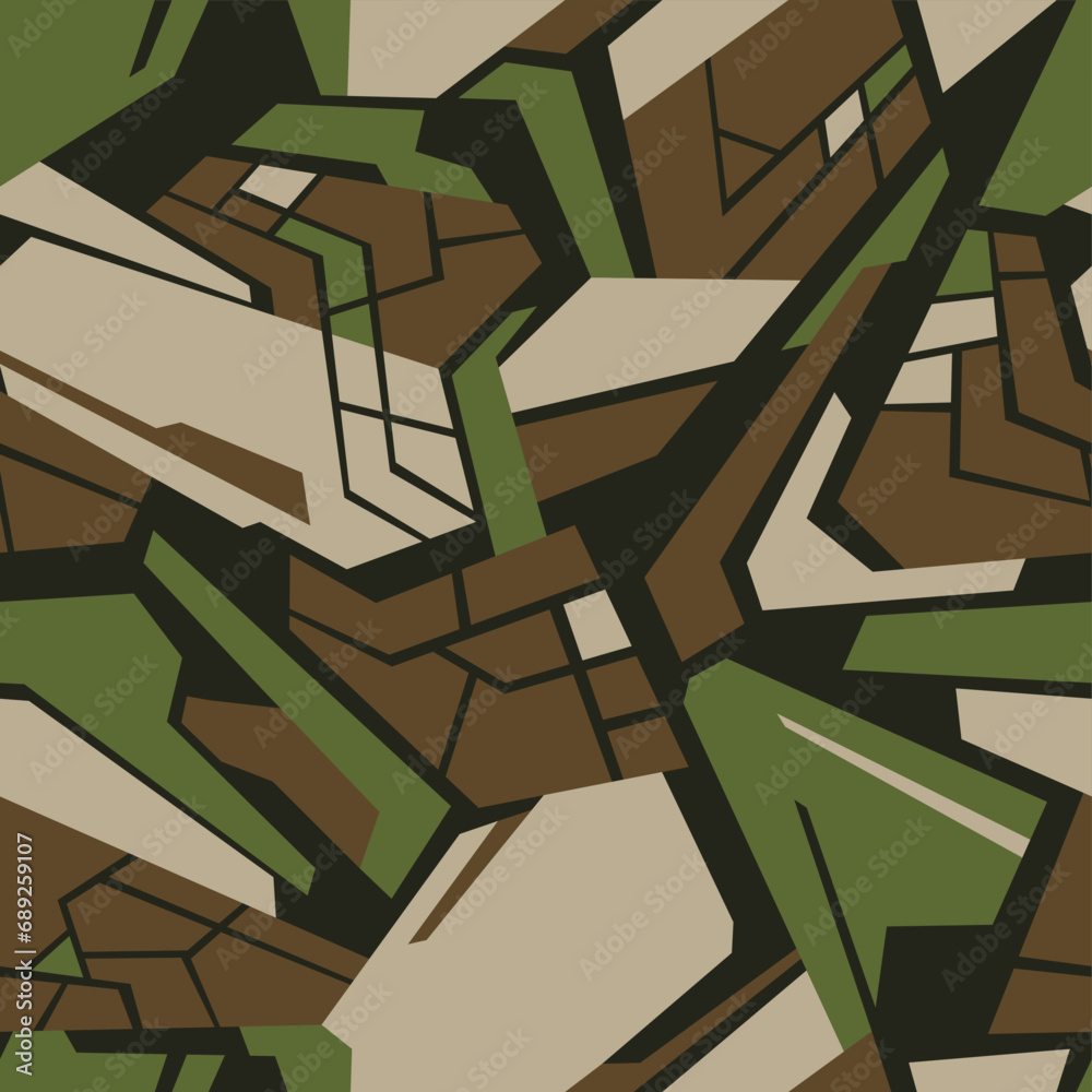 Geometric camouflage seamless pattern. Abstract modern chaotic camo ...