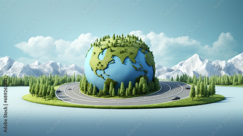 3D illustration of earth globe shape 3D highway design (city road ...
