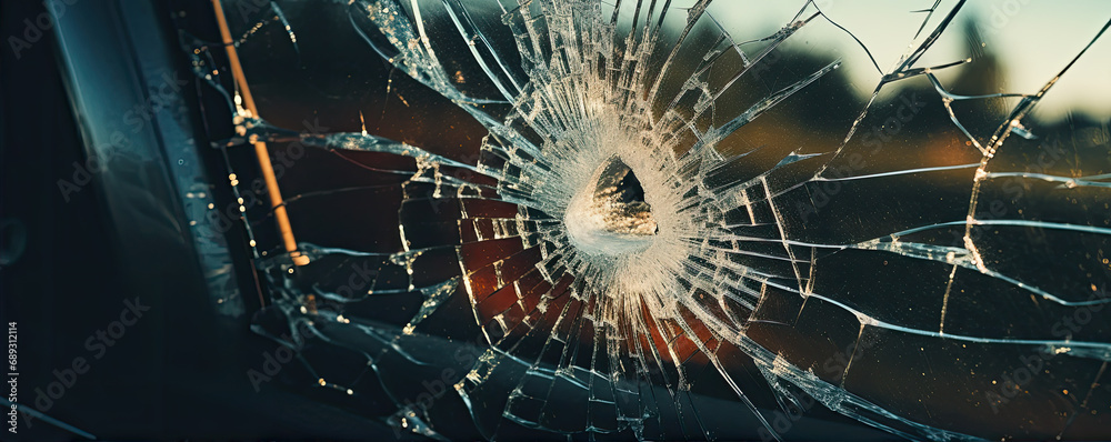 Car crash window detail. Windows glass is broken after car accident ...
