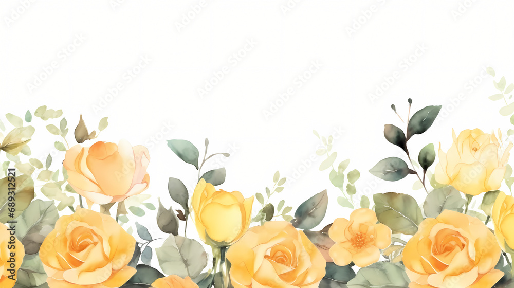 Yellow rose garden background with watercolor, decorative flower ...